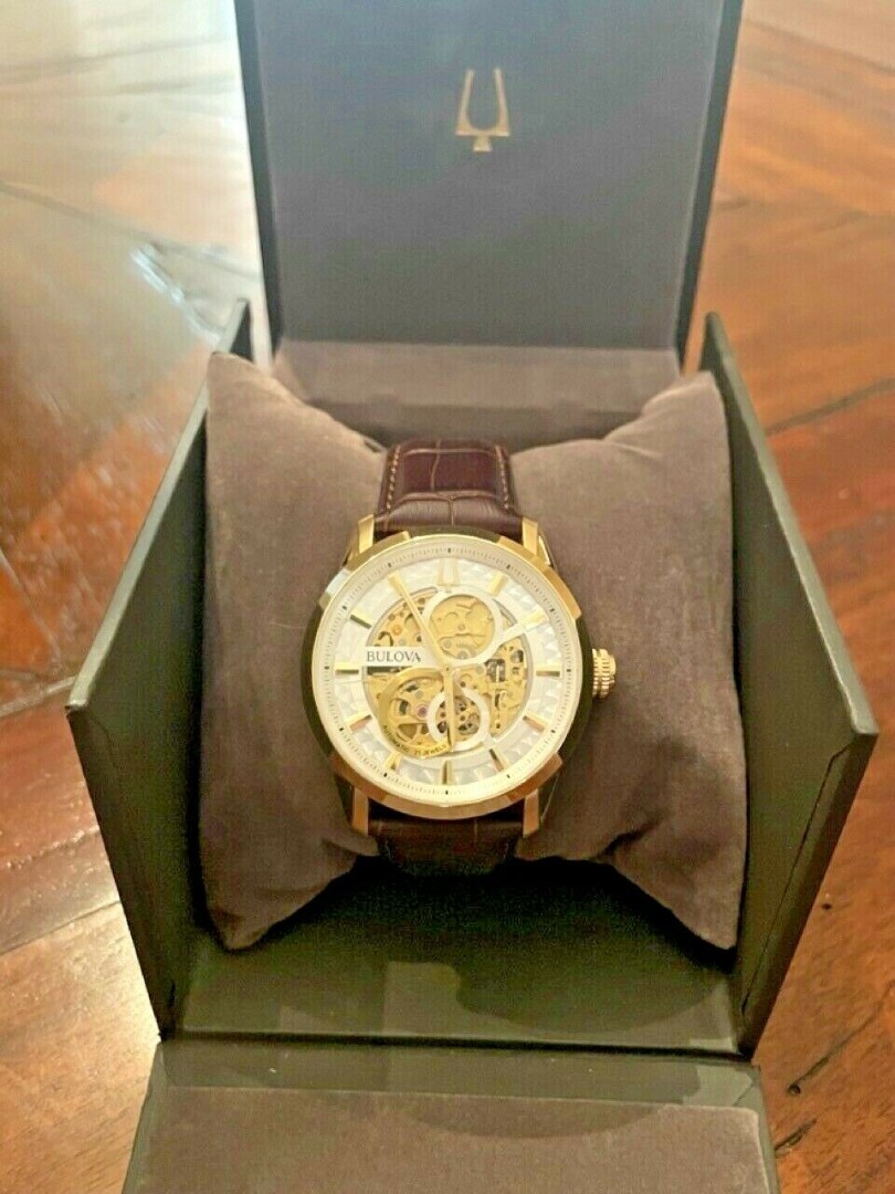 BULOVA 97A138 Classic Sutton Automatic Skeleton 43mm Dial Brown Leather ...