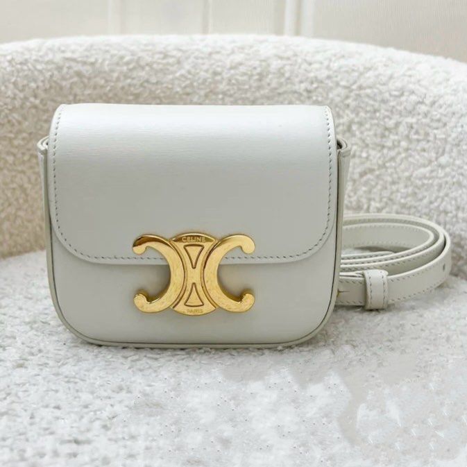 Celine Triomphe Mini Claude Flap Bag in Off White Shiny Calfskin and ...