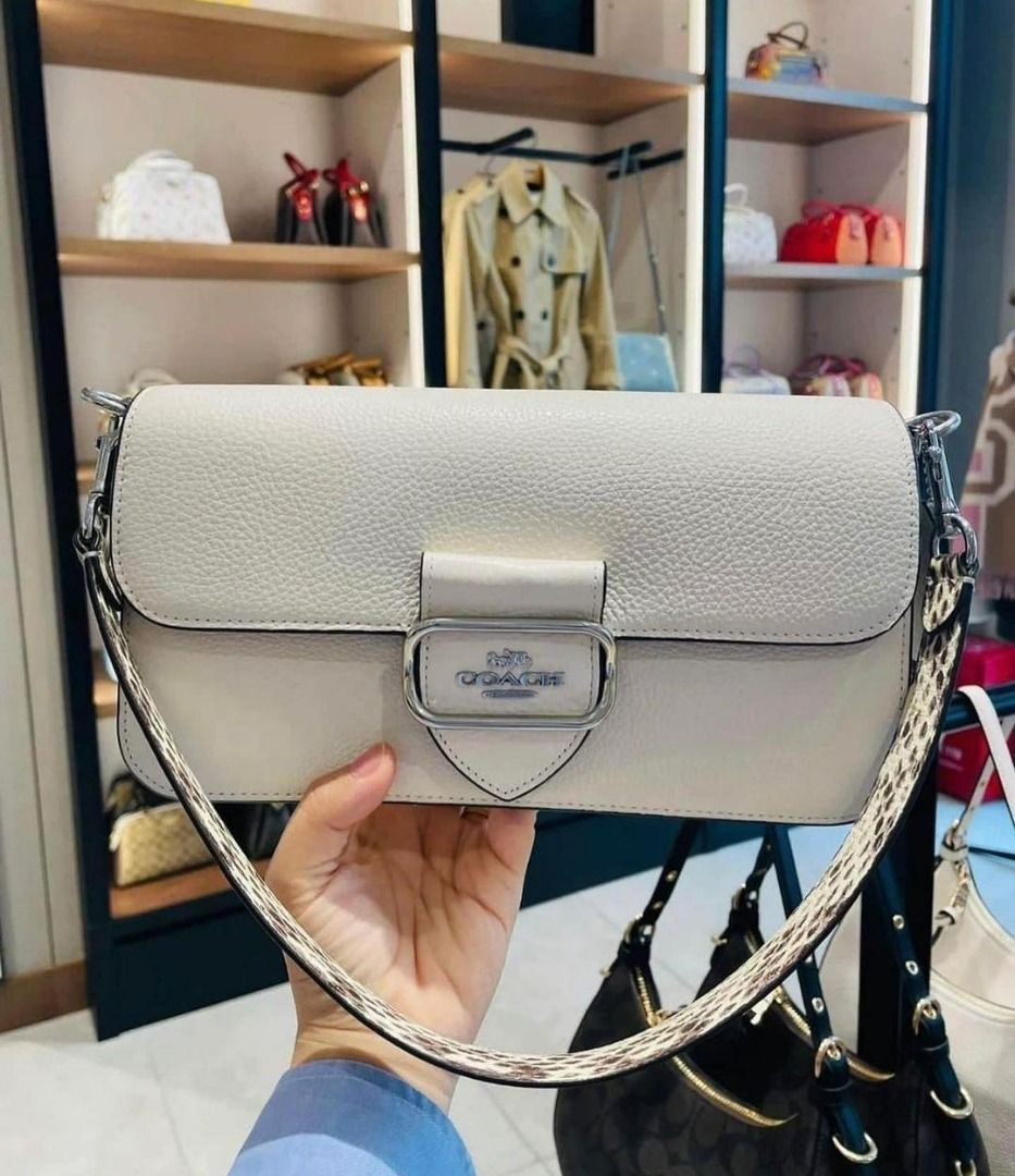 Coach CE561 Morgan Shoulder Bag in Chalk Refined Pebble Leather and Snake-embossed Leather ...