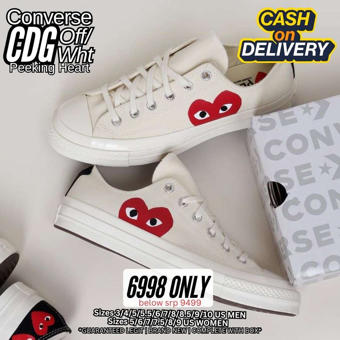 Converse x CDG Comme des Garcons White Low Peeking Heart, Men's Fashion ...