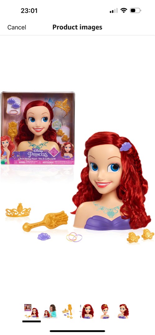 Disney Princess Ariel Styling Head, Red Hair, 10 Piece Pretend Play Set ...