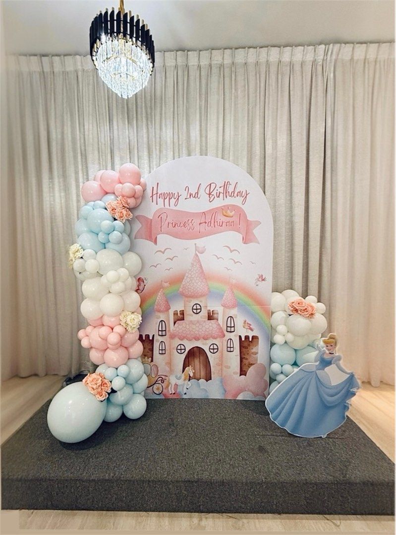 Disney Princess birthday backdrop decor for 100days birthdays and full ...