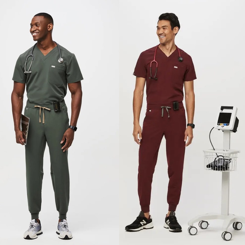 Figs Mens Scrubs Set in Moss and Burgundy, Men's Fashion, Activewear on ...