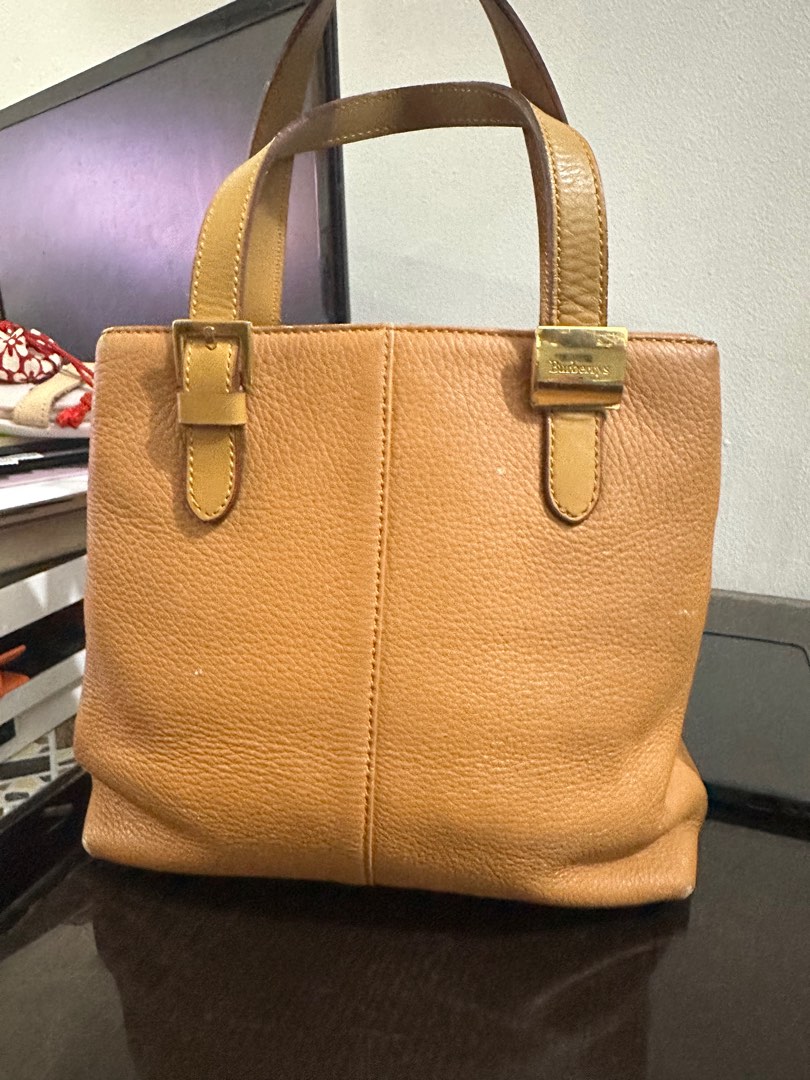 Original Vintage Burberry Leather Handbag from Japan - Ochre, Classic ...