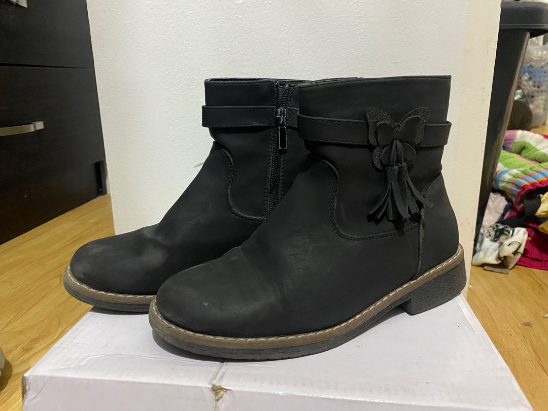 GIBI Black Leather Boots, Babies & Kids, Babies & Kids Fashion on Carousell