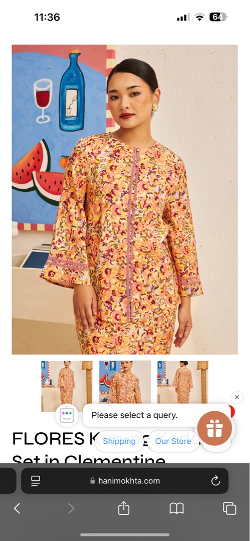 Hani Mokhta Flores kurung, Women's Fashion, Muslimah Fashion, Baju ...