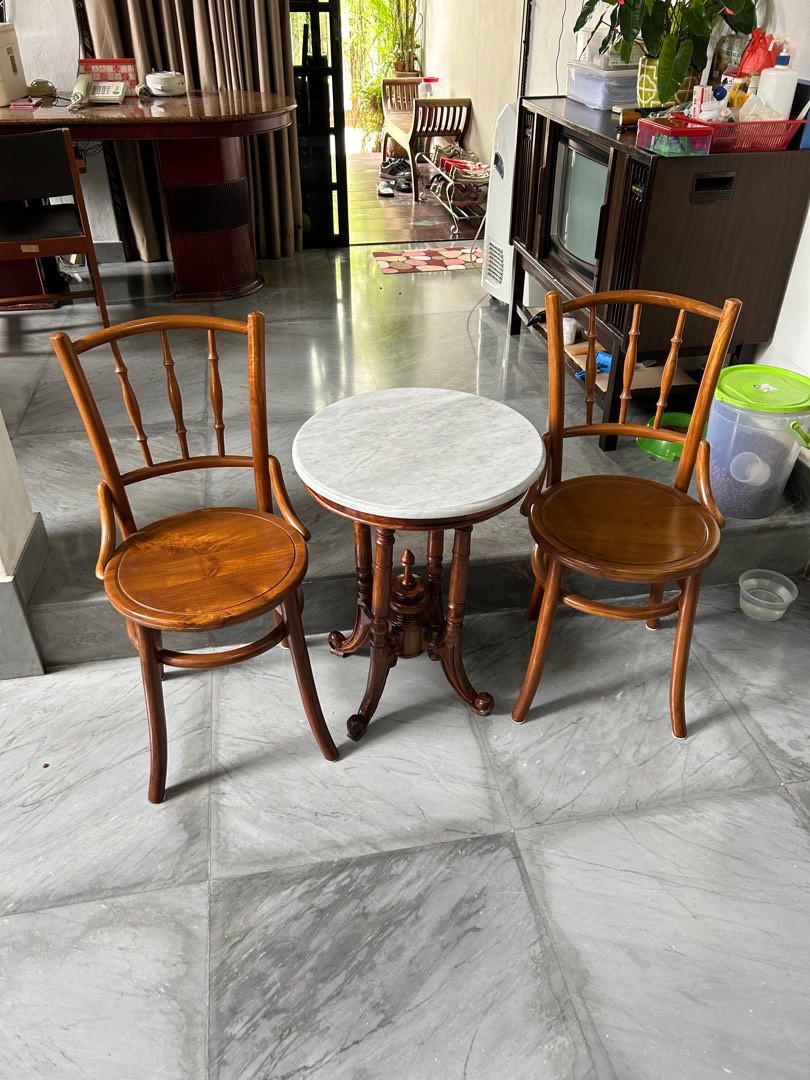 Kopitiam marble table and 2 chairs, Furniture & Home Living, Furniture ...