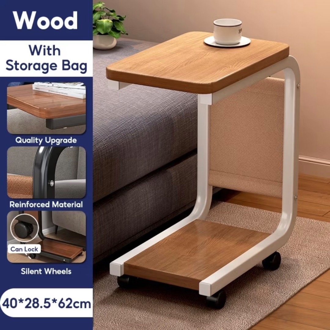 Movable Sofa Side Table With Storage | Space Saving Bedside Laptop Desk ...