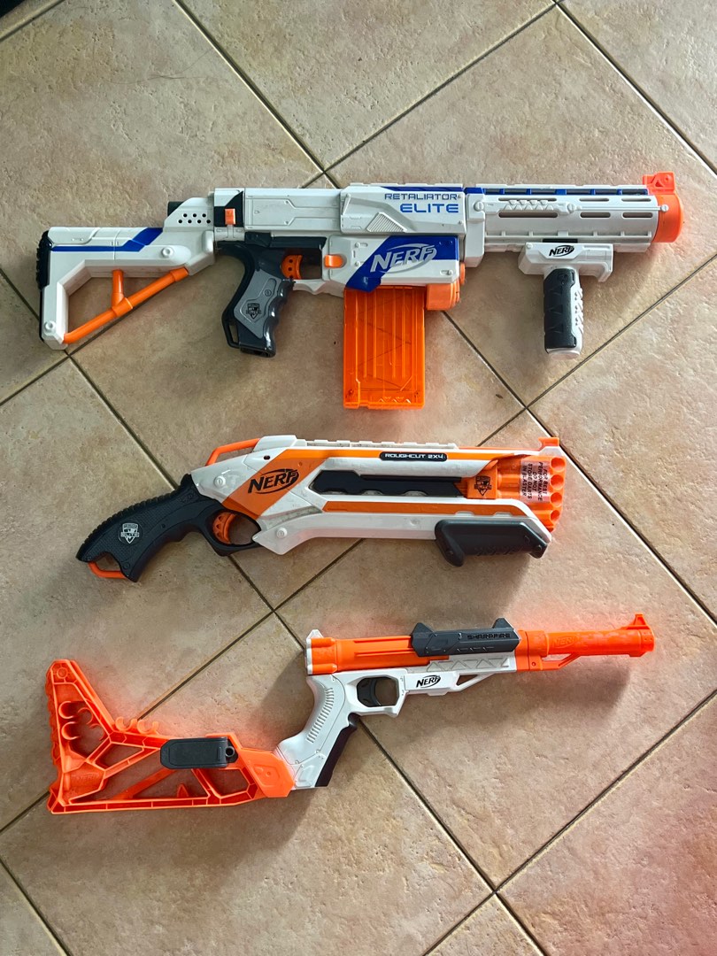 Nerfgun (rough cut, elite retaliator, sharpfire blaster), Hobbies ...
