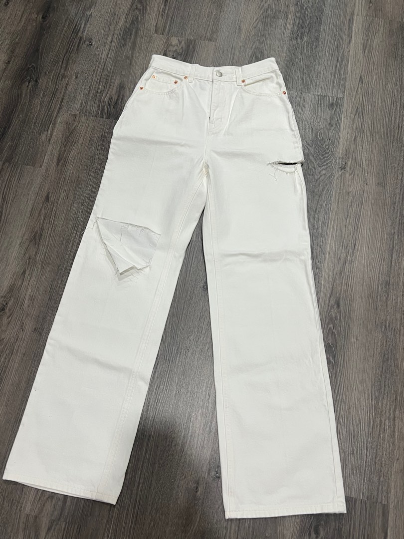 (New with tag) Pomelo Organic Cotton Jeans - White, Fesyen Wanita, Pakaian Wanita, Bawahan di ...