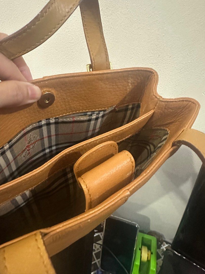 Original Vintage Burberry Leather Handbag from Japan - Ochre, Classic ...