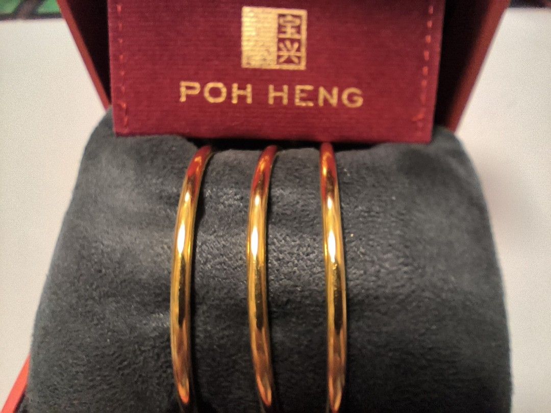 Poh heng 寶兴 916 Gold 3mm high gloss rounded bar Sisters' Bangle 7.56g/7 ...