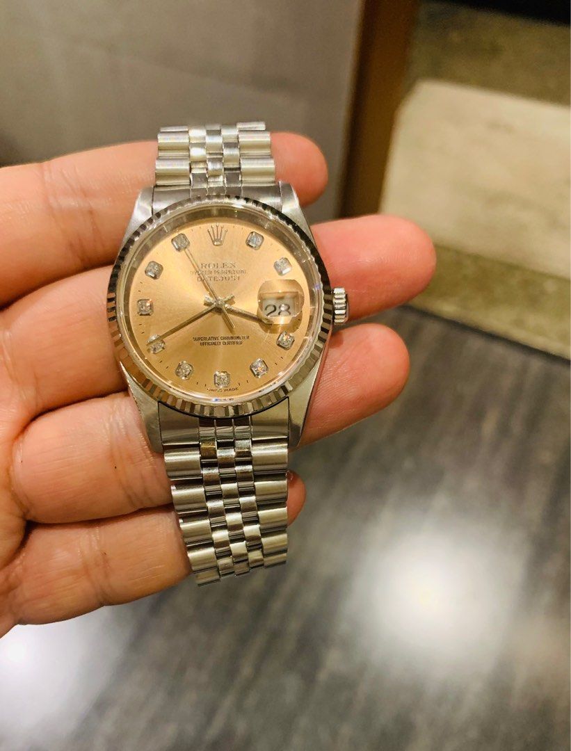 Rolex datejust16234 ,fullset36mm, 2005 ,diamond salmon dial, Barang ...