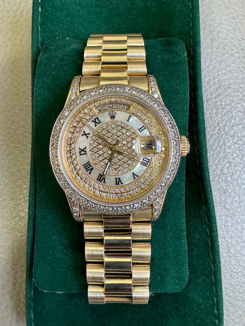 Rolex Day Date President 36mm Pure Gold Upgraded Diamond Bezel and Dial ...