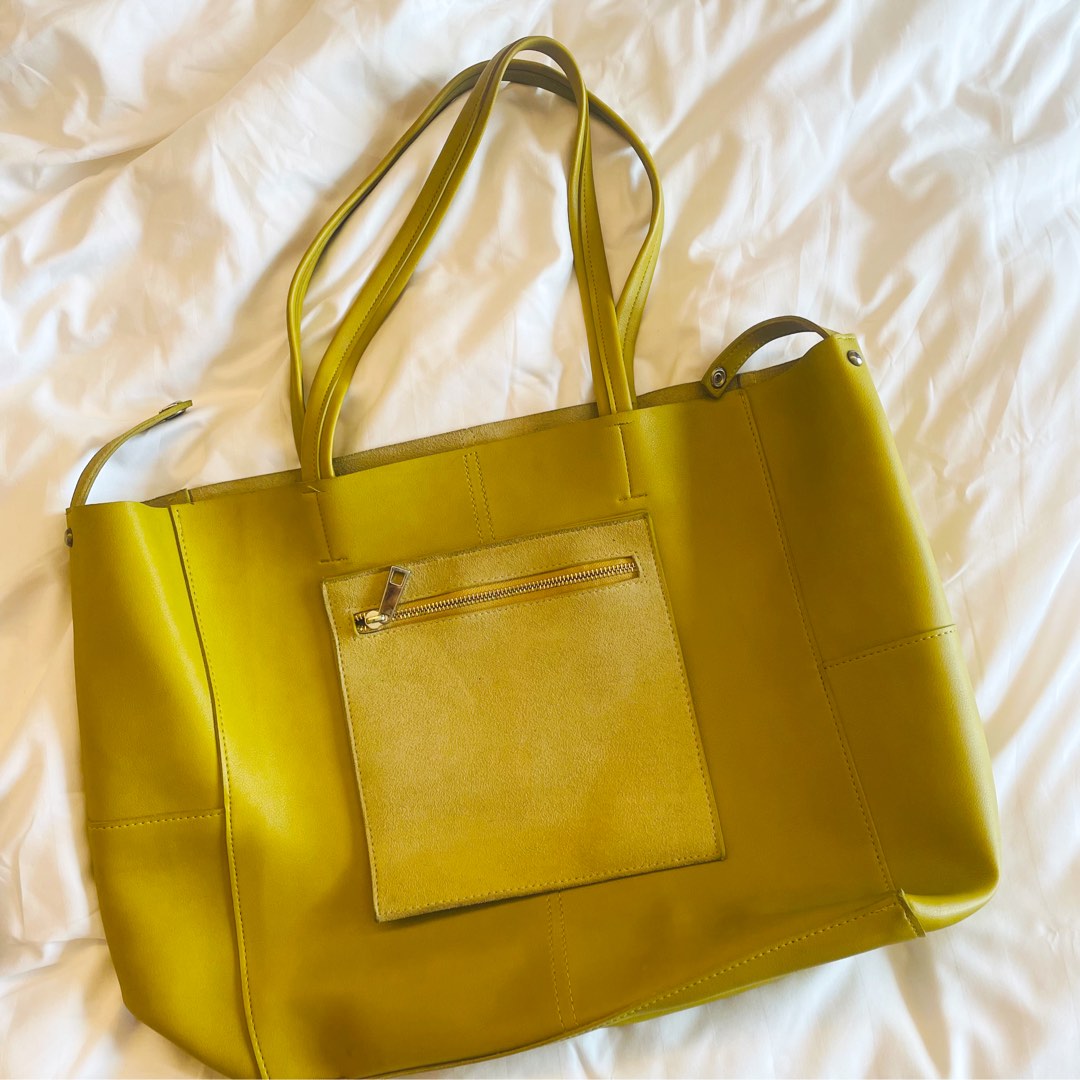 Saffron / Mustard Yellow Leather Large Carryall Tote Bag, Women's ...