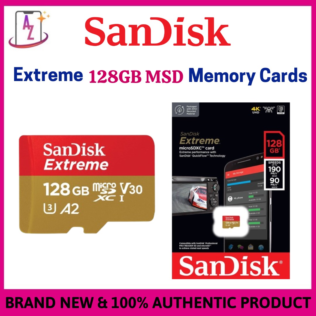 SanDisk 128GB Extreme microSD UHS I Card for 4K Video on Smartphones, Action Cams & Drones 190MB ...