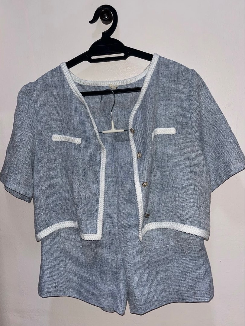 Simple Bean Baby Blue Chanel Set, Women's Fashion, Dresses & Sets, Sets ...