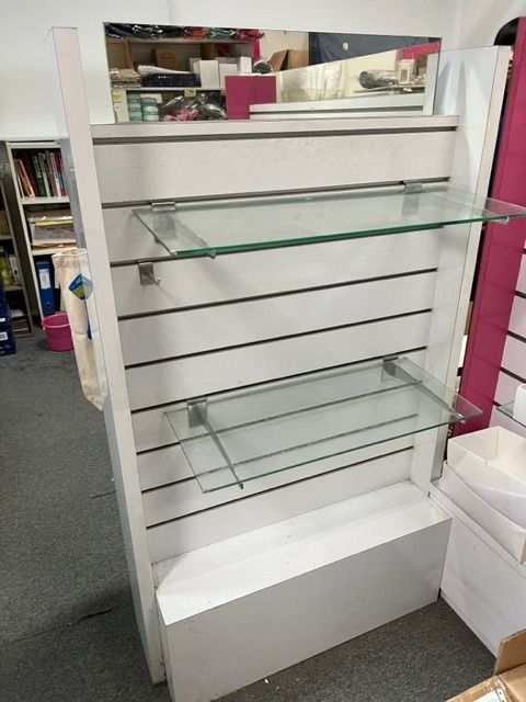 Slatwall Panel Display Island Cabinet With Bottom Drawers, Furniture ...