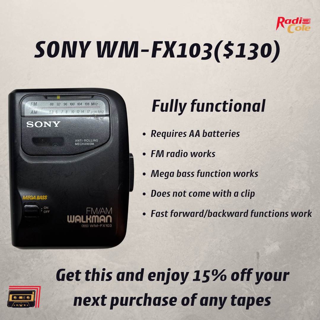 Sony WM-FX103 cassette tape player walkman, Hobbies & Toys, Music & Media, CDs & DVDs on Carousell