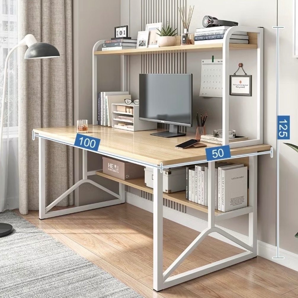 Spacious Study Desk With Shelves | Durable Computer Table With Metal ...