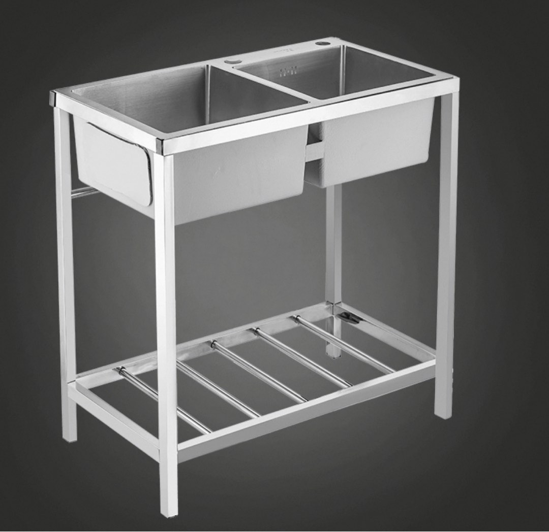 SUS304 Double sink with stand ! Free tap / kitchen sink with stand ...