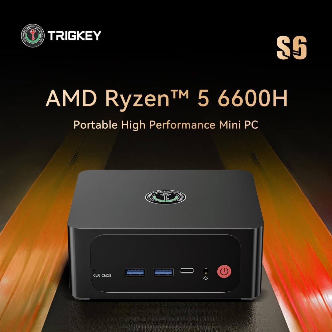 Trigkey S6 Mini PC, AMD Ryzen 5 6600H (6C/12T, Up to 4.5GHz) 16G DDR5 4800MHz+500GB PCIe4.0 SSD ...
