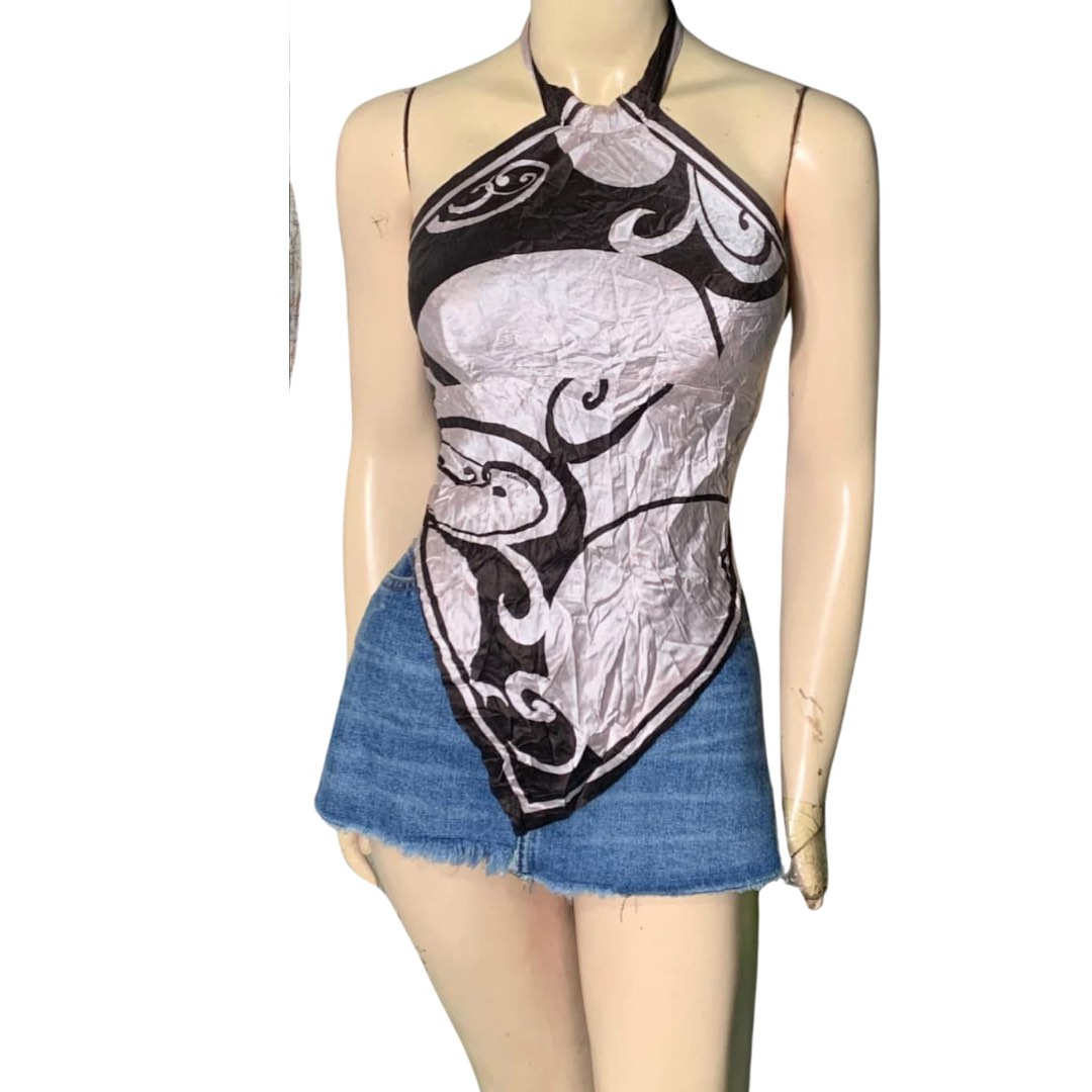 Vintage BEBE Silk Satin Psychedelic 2000s Y2k Asymmetrical Handerchief ...