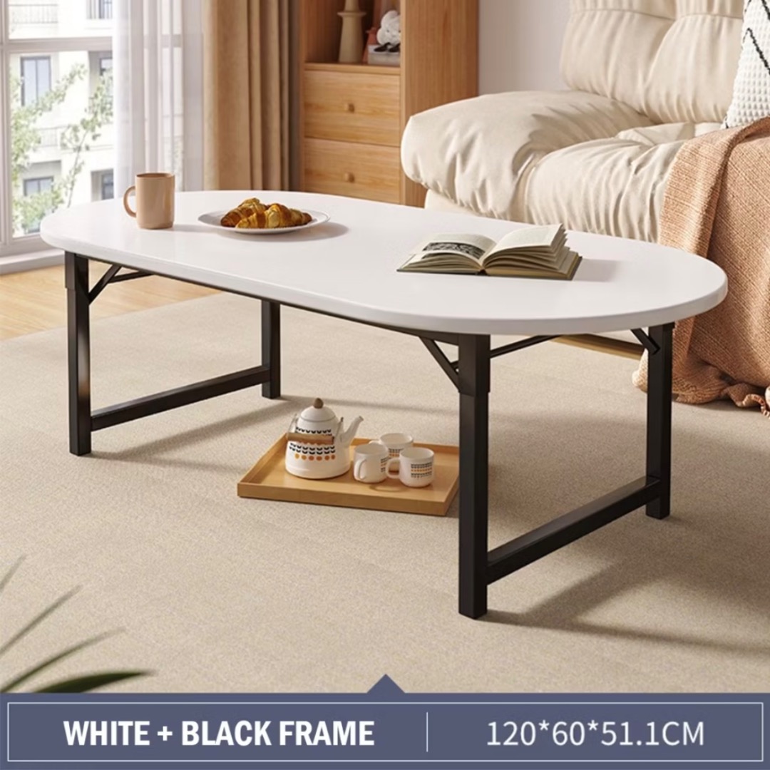 Foldable White Coffee Table | Metal Frame Study Desk | Space Saving ...