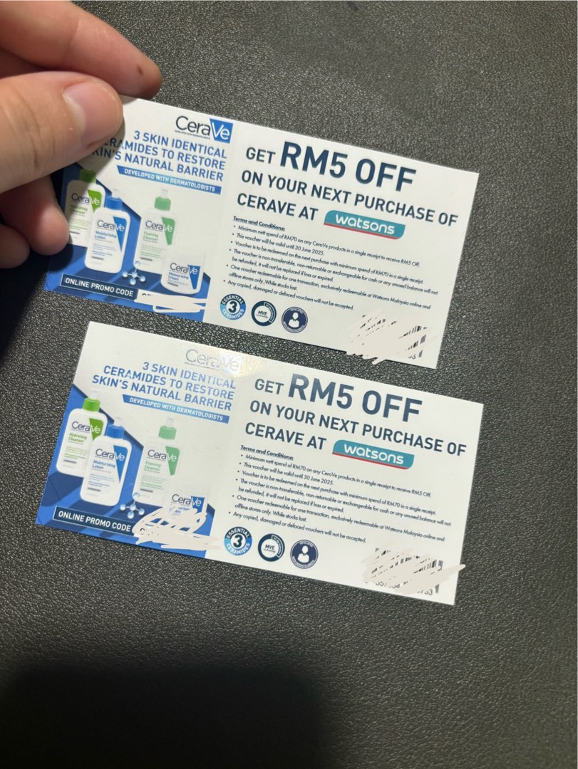 Free Cerave x Watson voucher, Tickets & Vouchers, Vouchers on Carousell