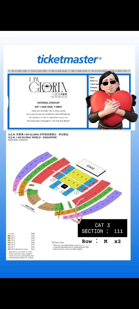 GEM G.E.M. I AM GLORIA 2x CAT 3 TICKETS, Tickets & Vouchers, Event Tickets on Carousell