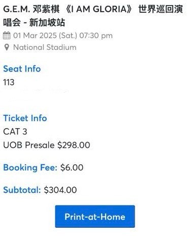 GEM I AM GLORIA Tour Concert Singapore 1 x CAT 3 Section 113 Below Cost Price, Tickets ...
