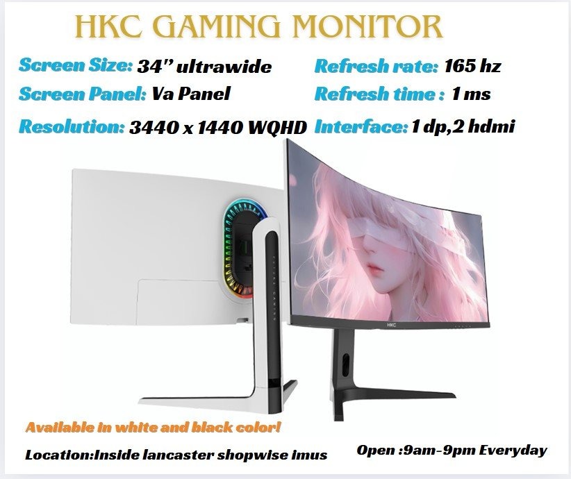 Hkc 34'' Gaming Monitor 2k resolution 165 hz, Computers & Tech, Parts ...