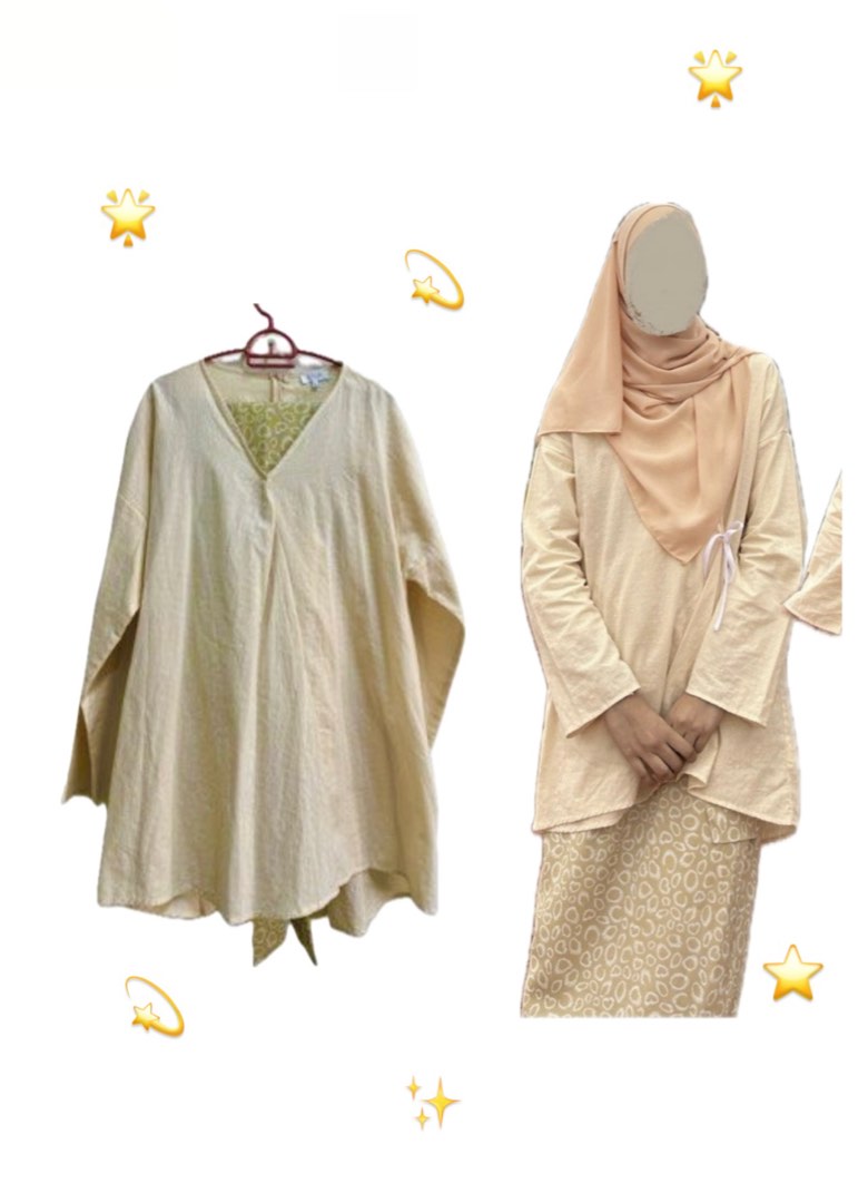 (INC POSTAGE)Zalia Loose Modern Kurung Set in Beige Cream, Women's ...