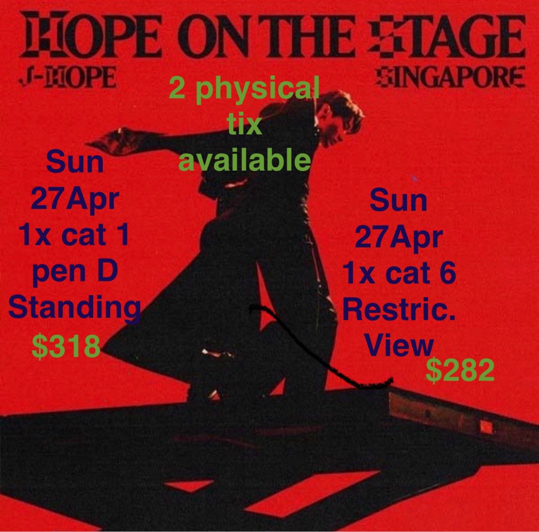 WTS Jhope concert SG 2 x physical tix for Sunday, Tickets & Vouchers ...