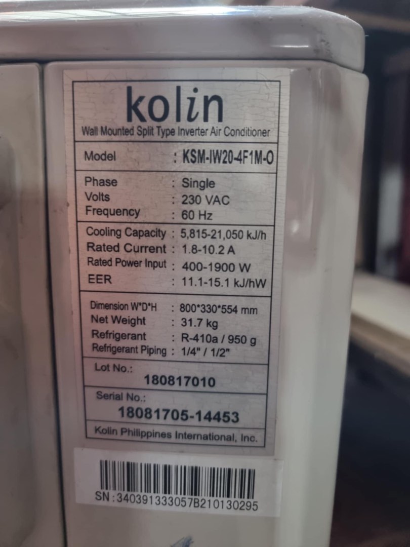 Kolin Aircon 2HP INVERTER, TV & Home Appliances, Other Home Appliances ...