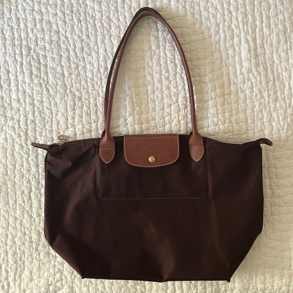 longchamp le pliage tote bag brown large long handle, Barang Mewah, Tas ...