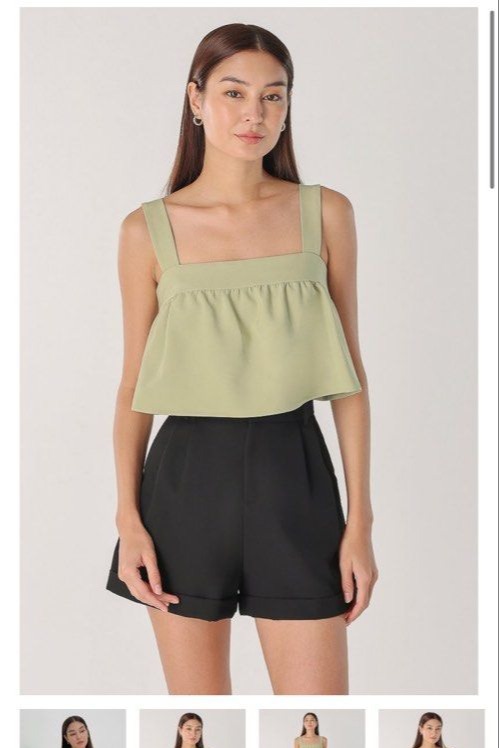 Lovet KAYE PADDED FLARE CROP TOP (PISTACHIO), Women's Fashion, Tops ...