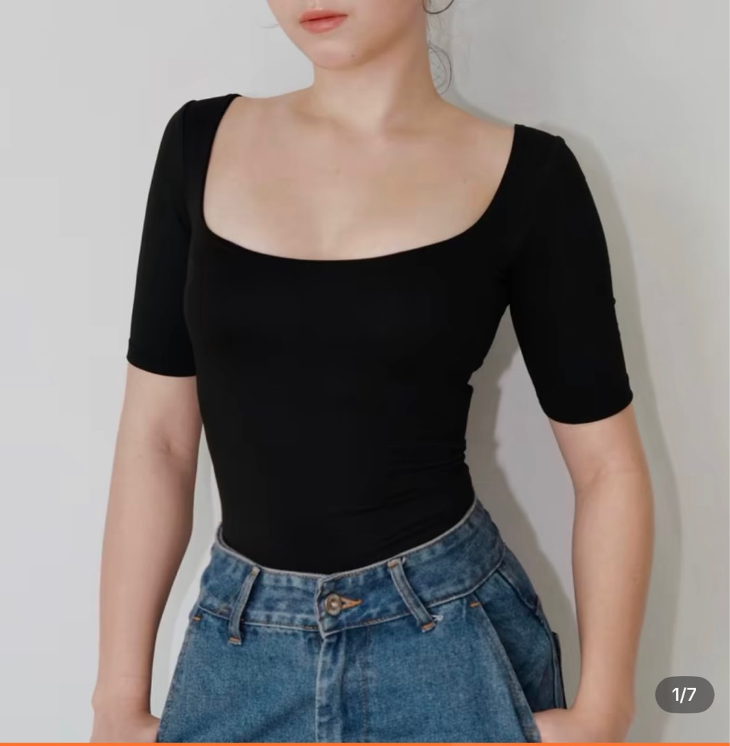 Mera Milena Scoop Neck Top Slim-fitting Womenswear Cotton Plain Basic ...