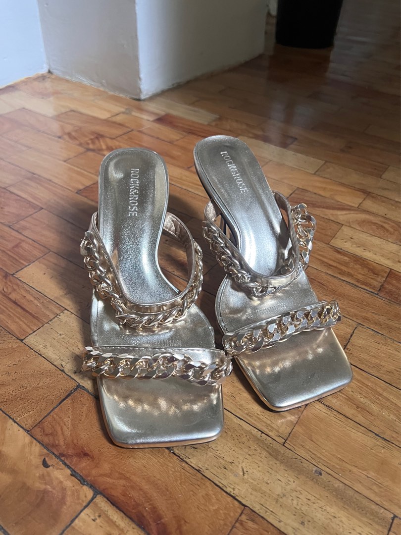 Metallic gold chain heels, Women's Fashion, Footwear, Heels on Carousell