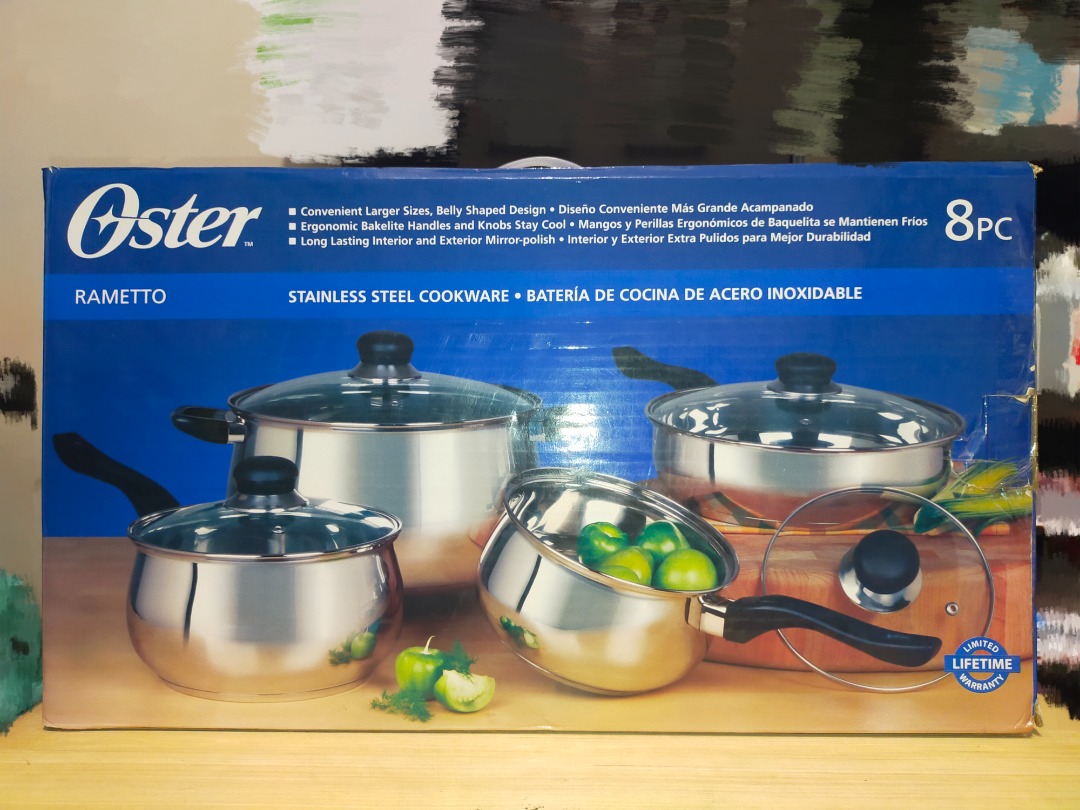 Oster "8-Piece Stainless Steel Cookware Set" with Glass Lids, Furniture ...