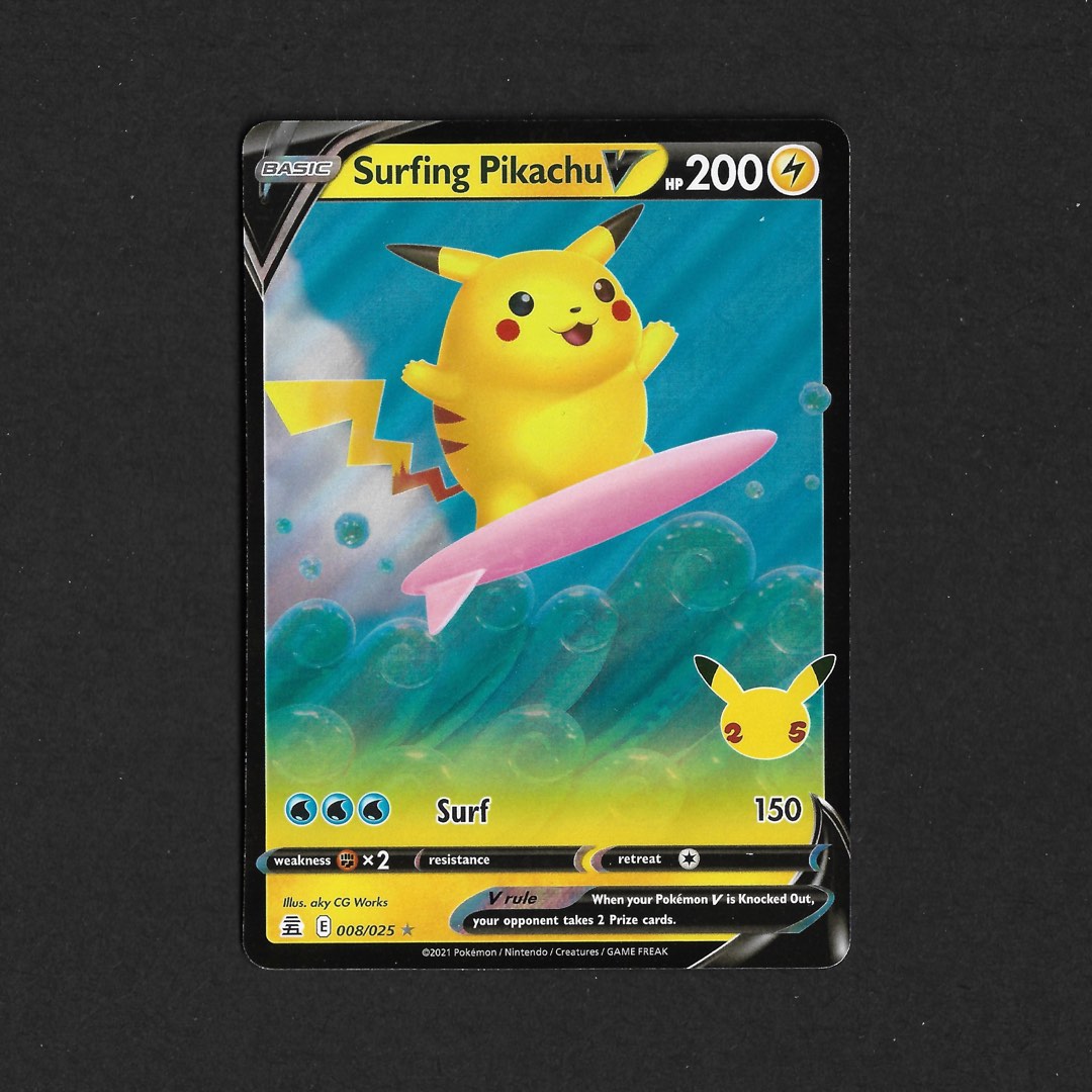 PTCG Pokemon Trading Card Game Surfing Pikachu V (008/025), 興趣及遊戲, 玩具 ...