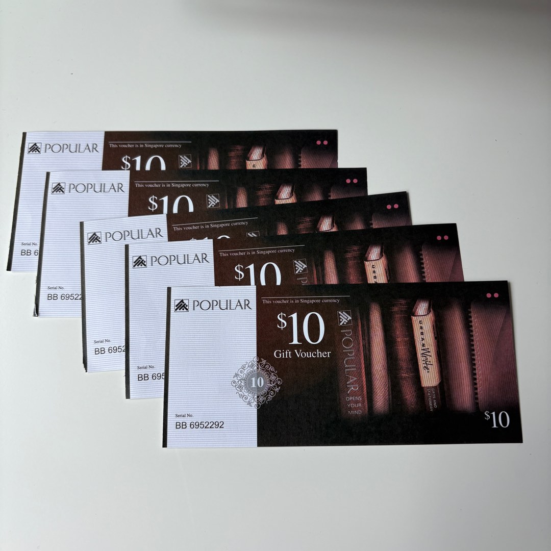 Popular voucher 10s in $50 total, Tickets & Vouchers, Vouchers on Carousell
