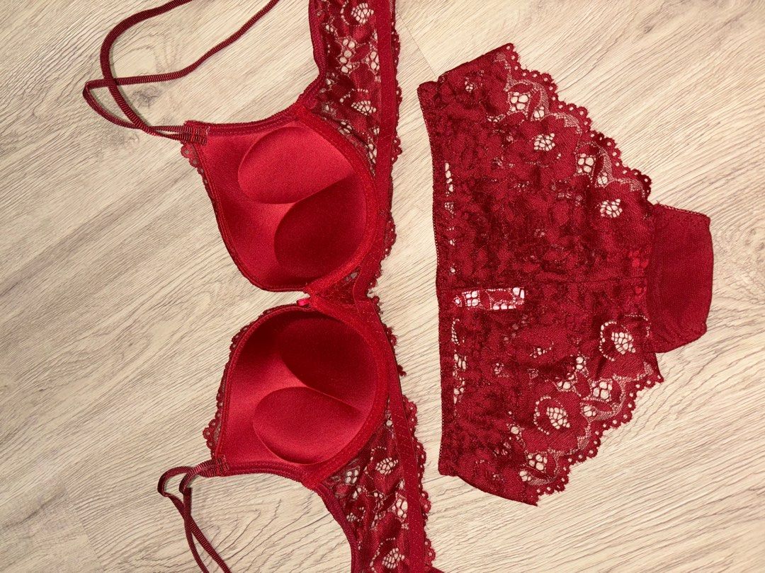 red lace lingerie set, Women's Fashion, New Undergarments & Loungewear ...