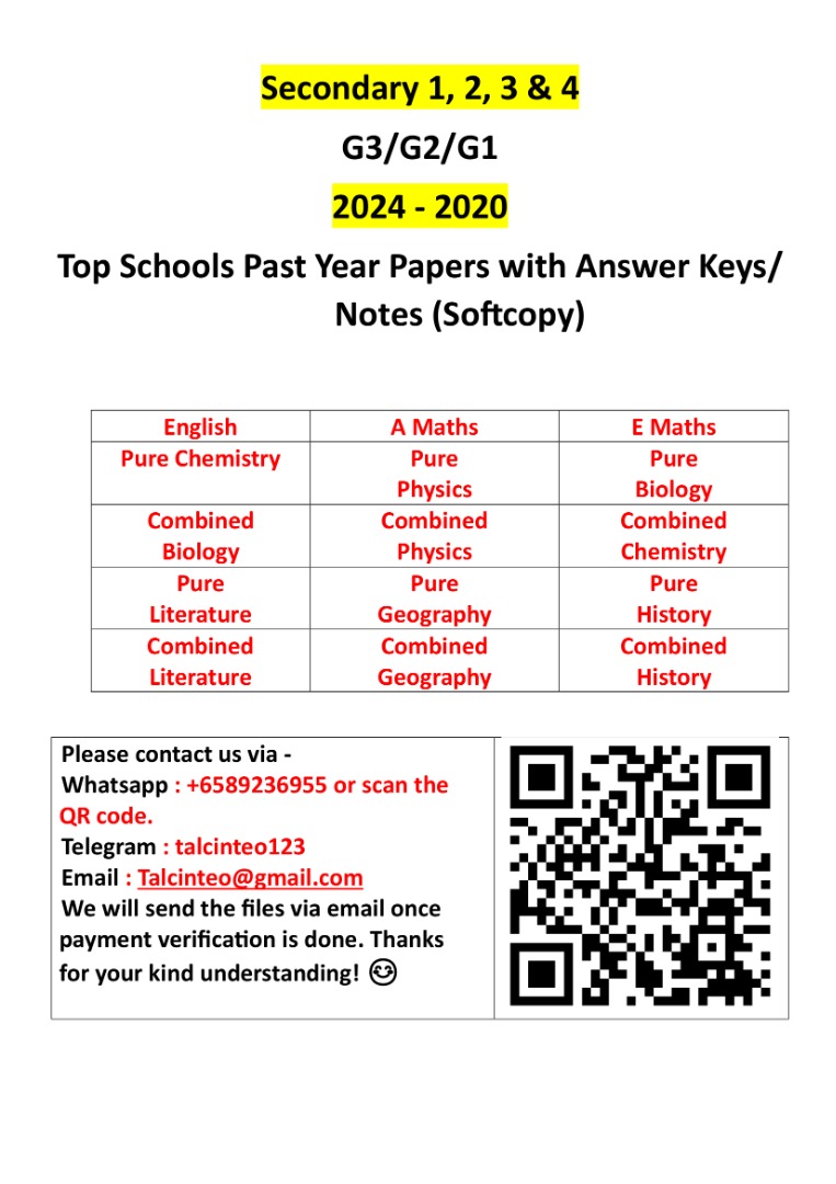 Secondary school exam papers ( G3 /G2 / G1 ) Top Schools Past Year ...