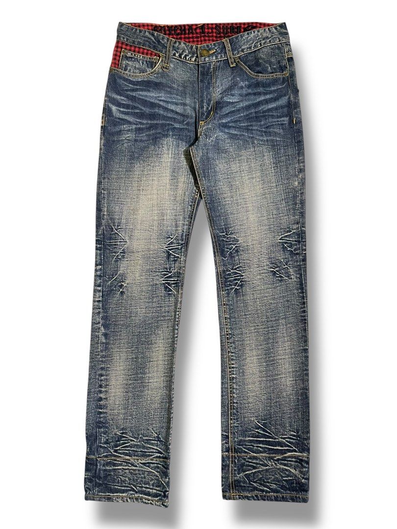 Vintage Punk Gotcha Embroidered Straight Denim Jeans, Men's Fashion ...
