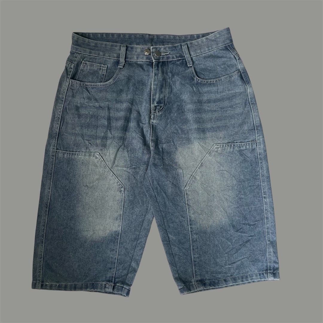 Washed Denim Double Knee Jorts, Men's Fashion, Bottoms, Shorts on Carousell
