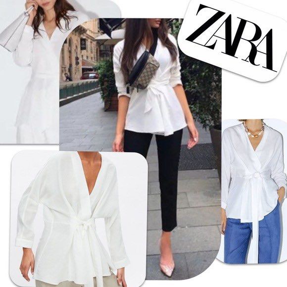 ZARA white top with ribbon, Women's Fashion, Tops, Blouses on Carousell