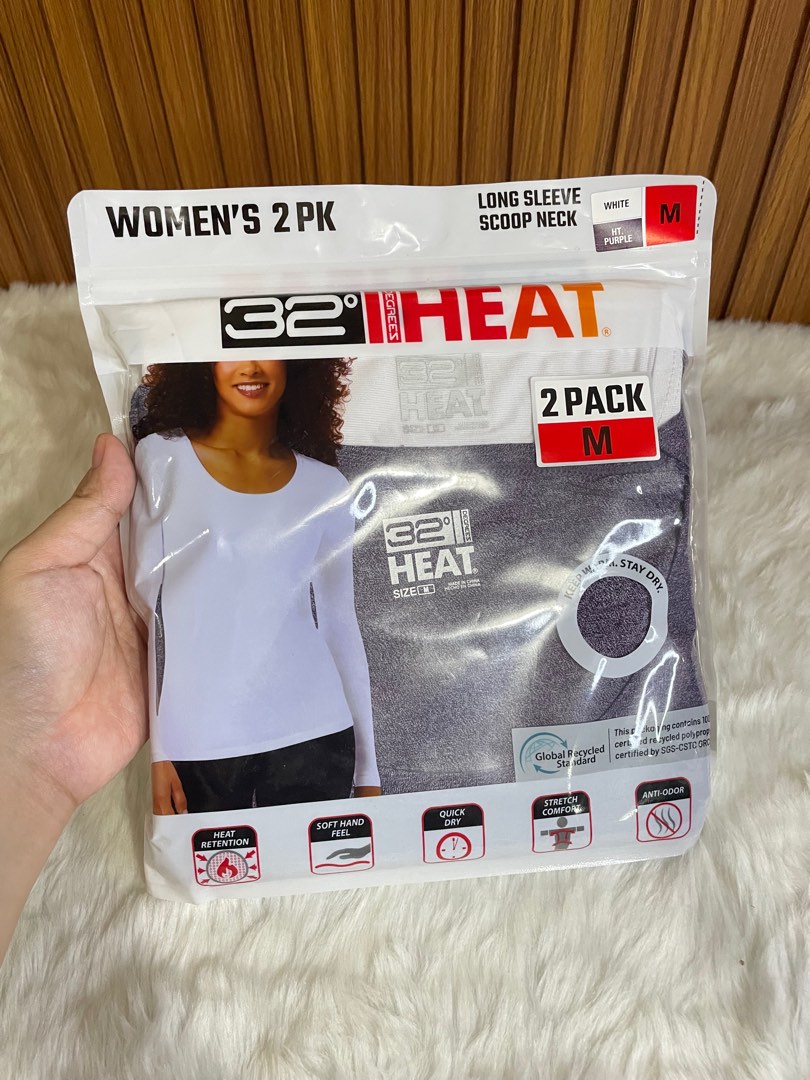 32 Degrees Heat Long Sleeve Scoop Neck White and Purple Medium 2 pack ...