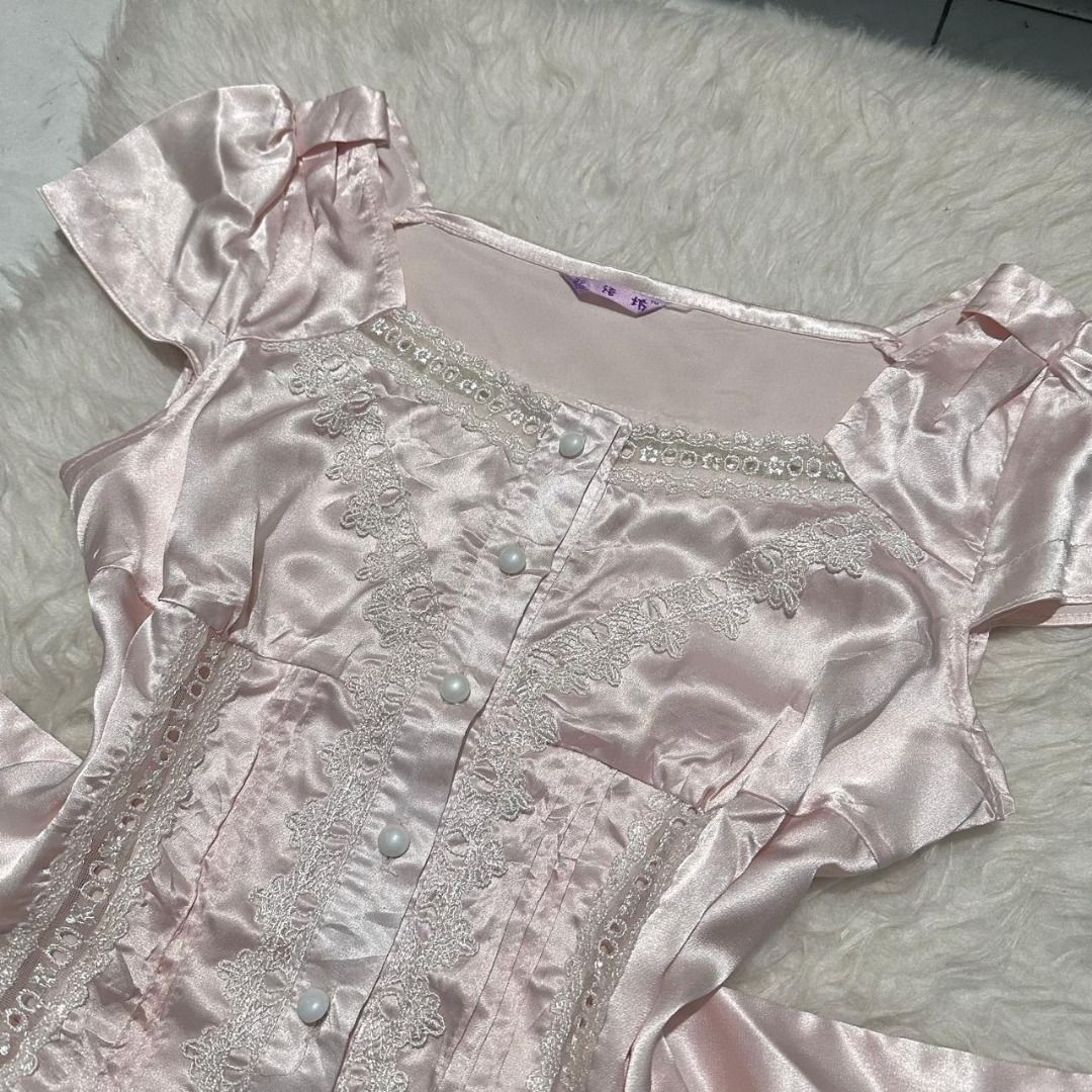 Baby Pink Princess Lace Milkmaid Puffy Top | cottagecore coquette ...
