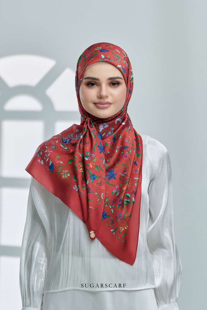 Beautiful Sartin Red Hijab with Prints - Like Brand New, Women's ...